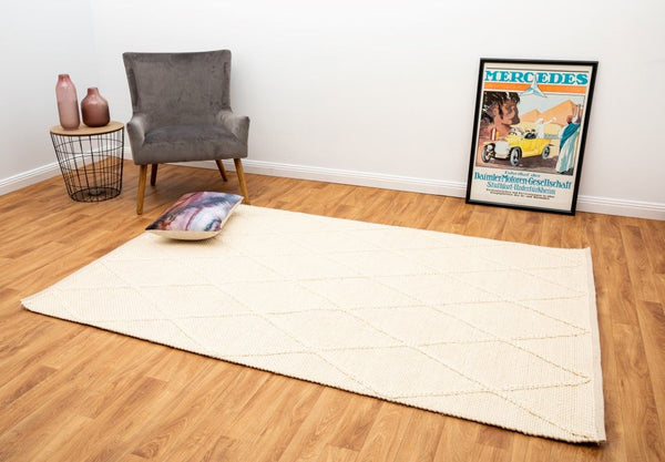 Diamond Cream Felted Wool Rug